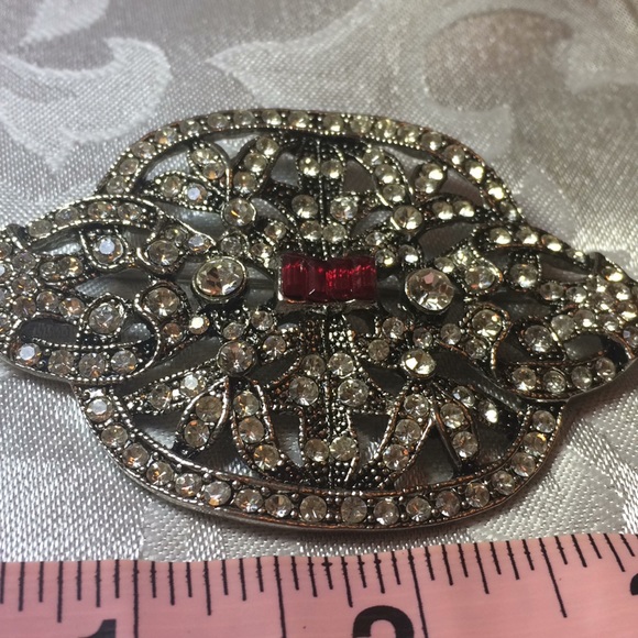 Jewelry | Beautiful Rhinestone Brooch With Red Gem Center | Poshmark